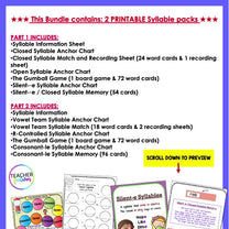 6 SYLLABLE TYPES GAMES & SORTS Printables Bundle