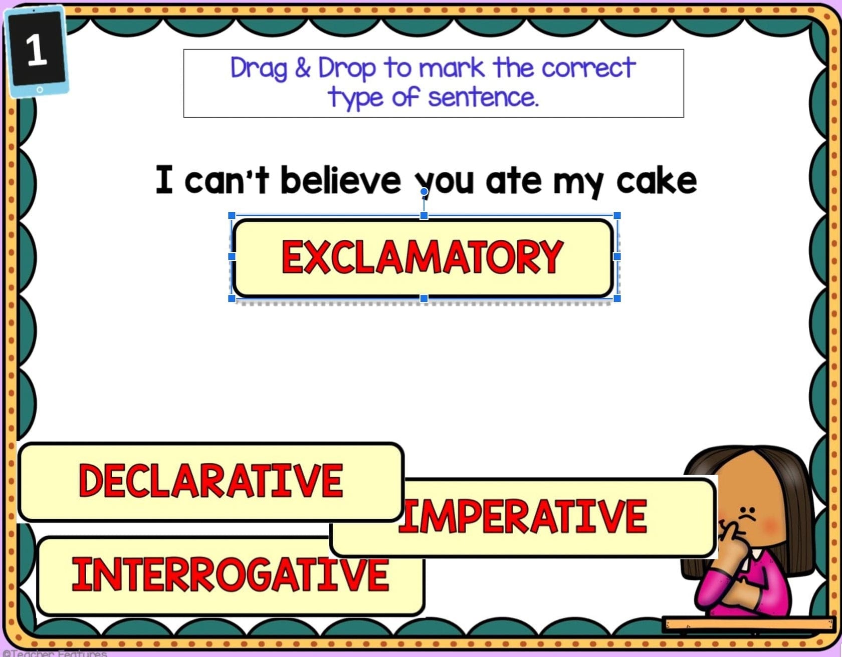4 TYPES OF SENTENCES 1st Grade Grammar Practice Google Slides