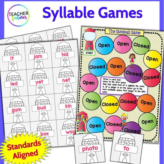 6 SYLLABLE TYPES GAMES & SORTS Printables Bundle