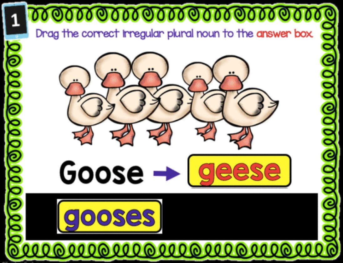 Google Slides 2nd Grade Grammar IRREGULAR PLURAL NOUNS