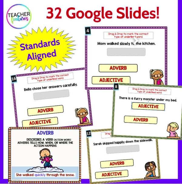 GOOGLE SLIDES 2nd Grade Parts of Speech ADVERB & ADJECTIVES