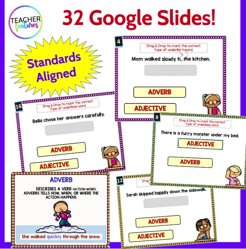 GOOGLE SLIDES 2nd Grade Parts of Speech ADVERB & ADJECTIVES