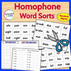 HOMOPHONES ACTIVITIES Center Games Word Sorts & Sentence Writing