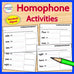 HOMOPHONES ACTIVITIES Center Games Word Sorts & Sentence Writing