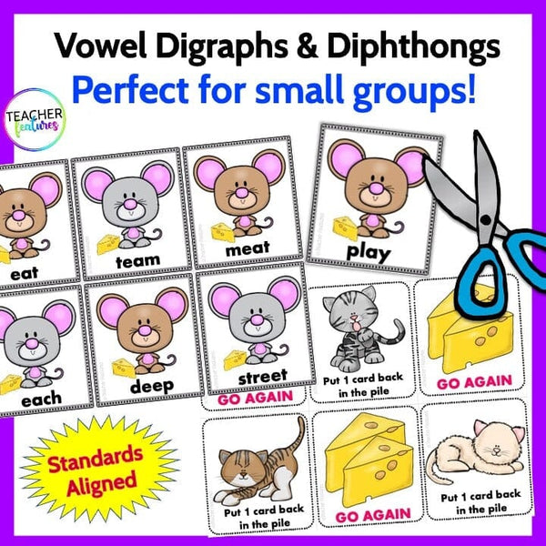 PHONICS GAME LONG VOWELS DIPHTHONGS VOWEL TEAMS Mouse & Cheese